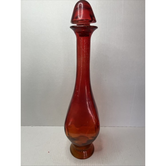 Unmarked | Art | Vintage Glass Red Orange Genie Decanter Bottle With ...